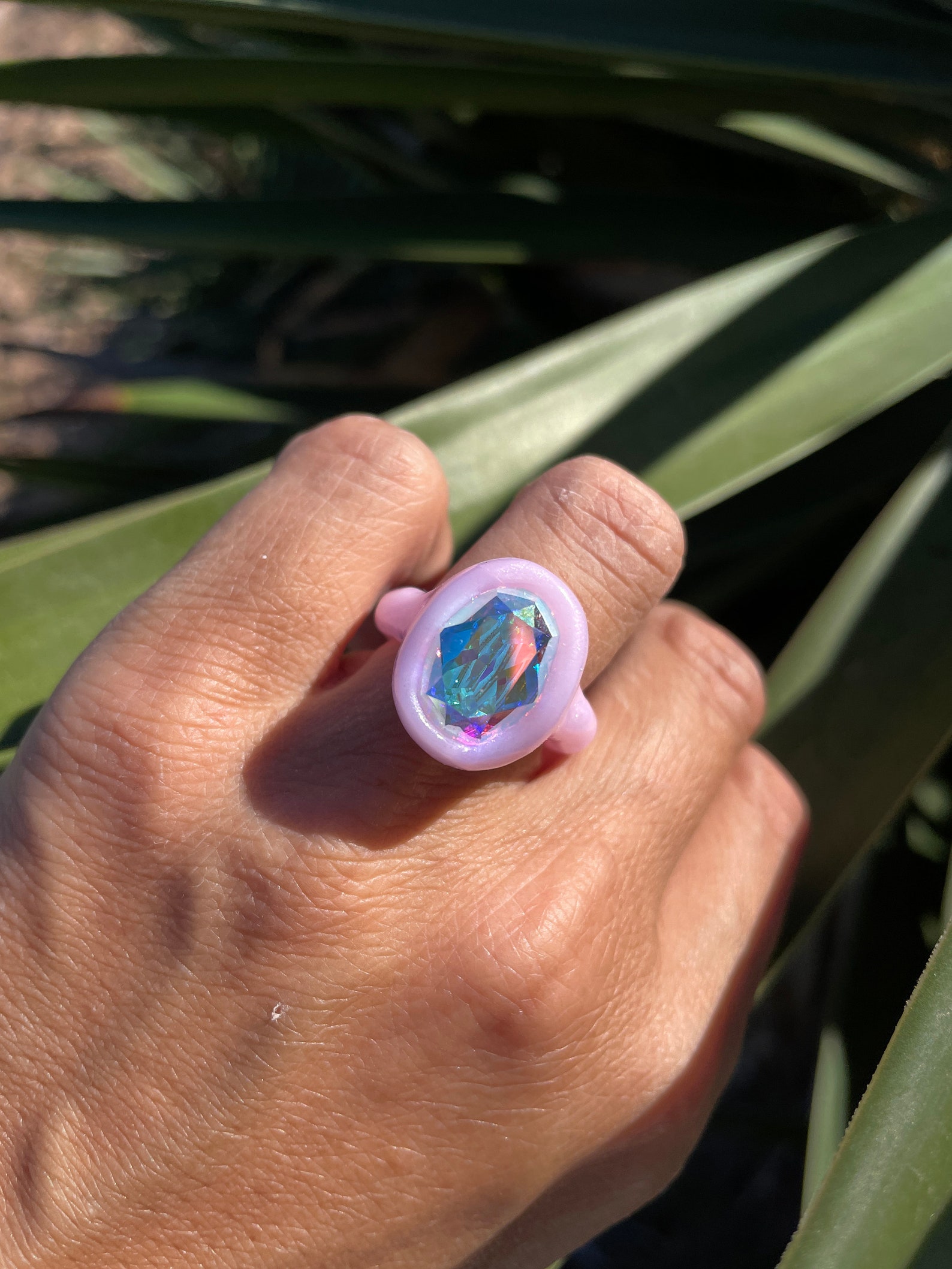 Soft Pink Bubblegum Unicorn Dreamy Pink Handcrafted Clay Ring With Opalescent Swarovski Crystal ...