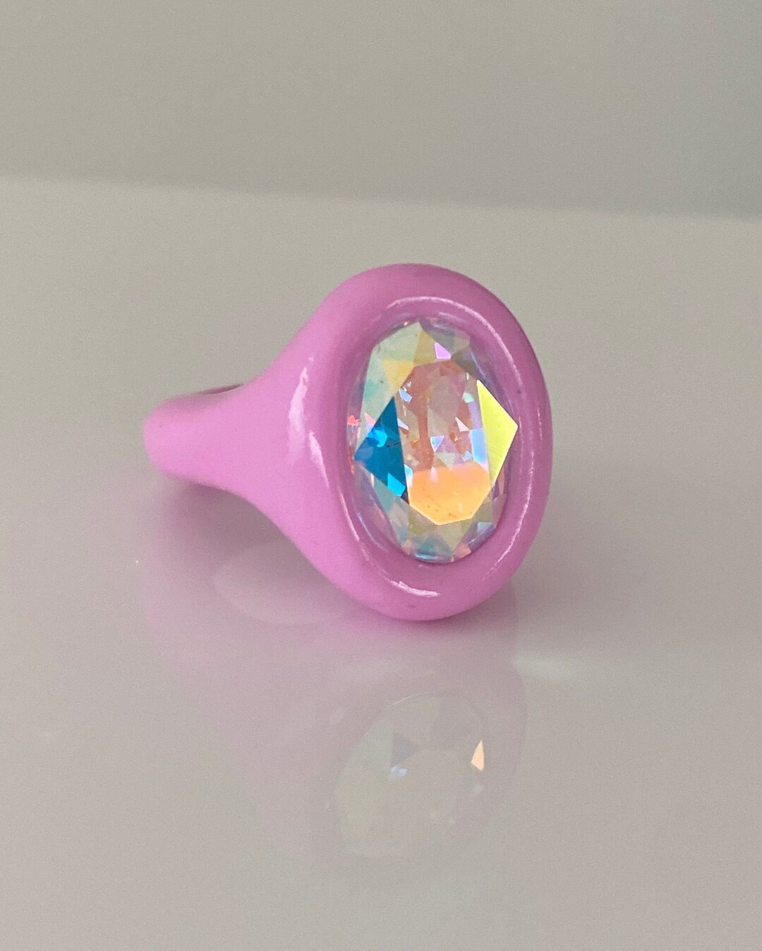 Bright Pink Bubblegum Unicorn Dreamy Pink Handcrafted Clay Ring With Premium Opalescent Crystal ...