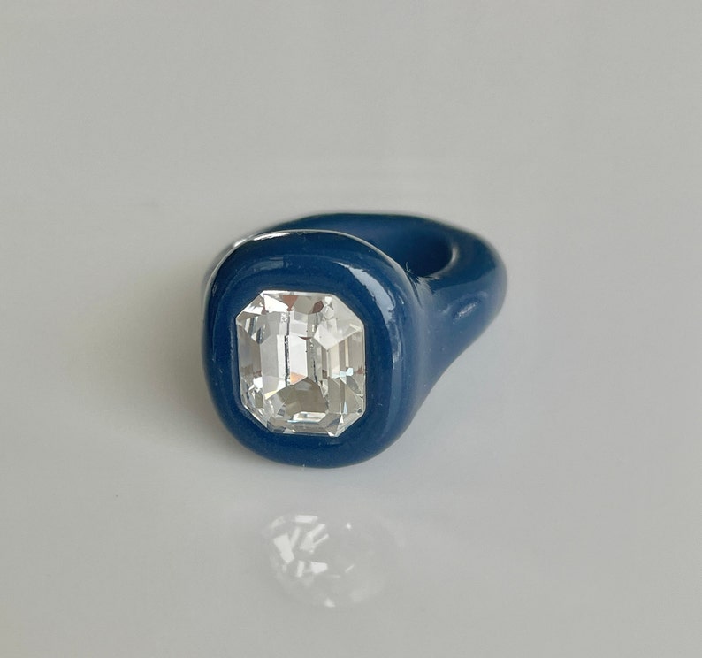 Denim Inspired Dark Indigo Blue Hand Sculpted Artisan Polymer Clay Ring ...
