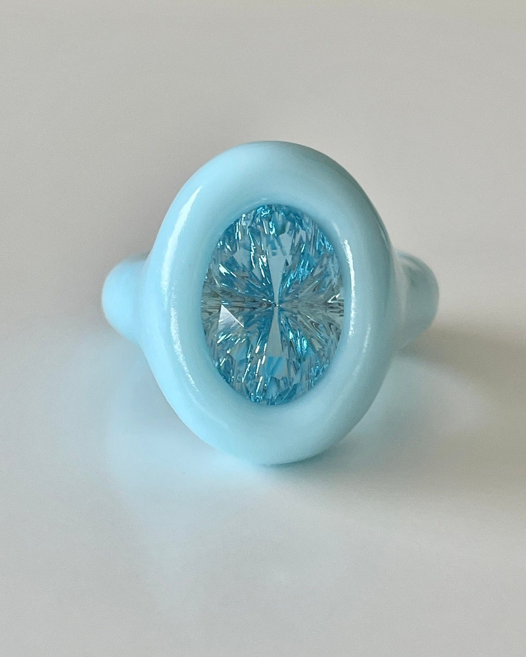 Sky Blue Light Baby Blue Hand Sculpted Artisan Polymer Clay Ring With ...
