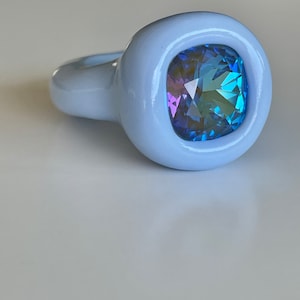 Chunky Handcrafted Blue Gray Polymer Clay Ring With Opalescent ...
