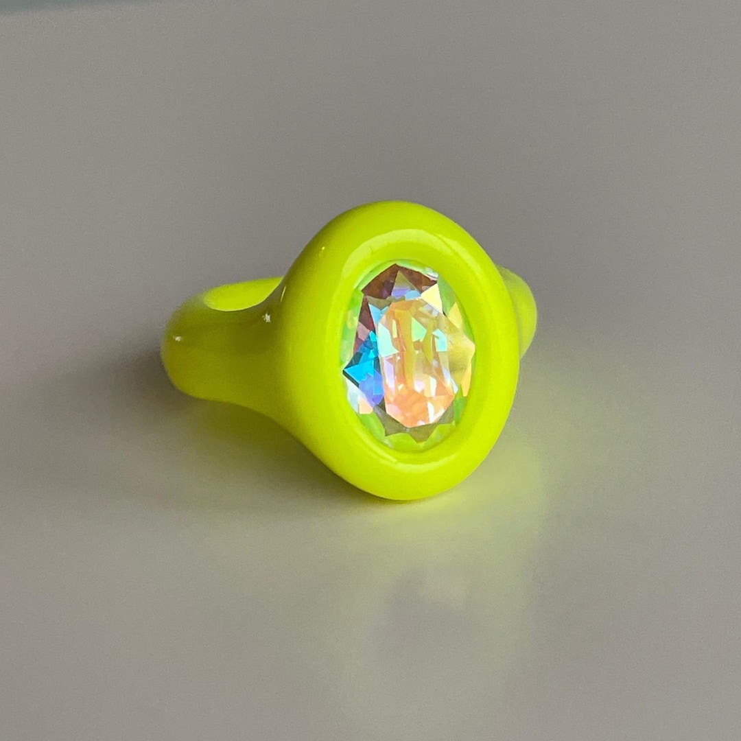 Handcrafted Statement Neon Yellow Polymer Clay Designer Ring With ...