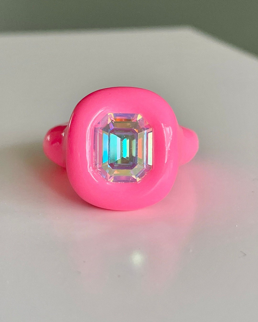 Neon Vivid Pink Chunky Hand Sculpted Chunky Polymer Ring With Dreamy ...