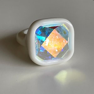 Big Chunky Stylish Statement Ring With 20mm Opalescent Swarovski ...