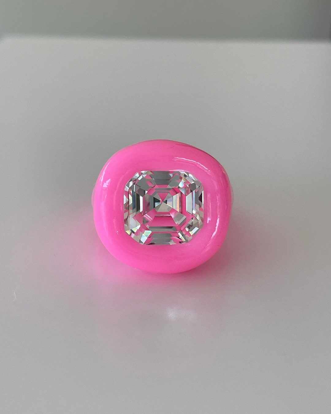 Bubble Gum Neon Pink Jelly Glossy Polymer Ring Limited Edition With ...