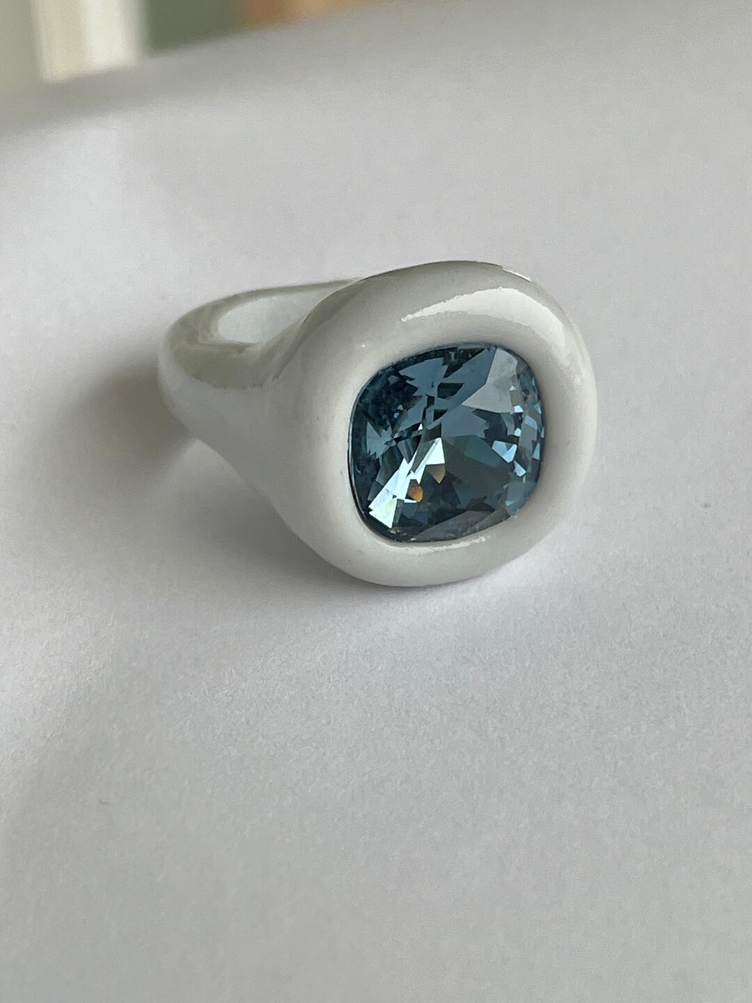 Indigo Blue Crystal Ring Hand Sculpted Polymer Clay Designer Chunky ...