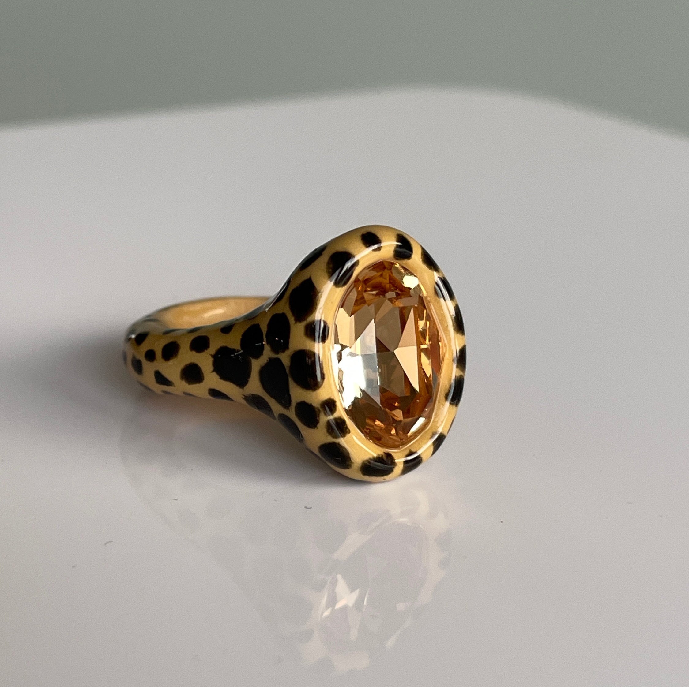 Bold Chunky Leopard Print Designer Handcrafted Clay Ring With Imperial ...