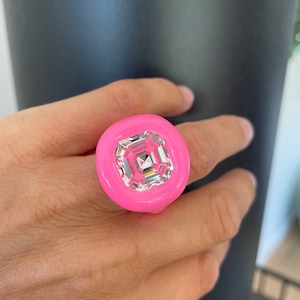 Bubble Gum Neon Pink Jelly Glossy Polymer Ring Limited Edition With ...