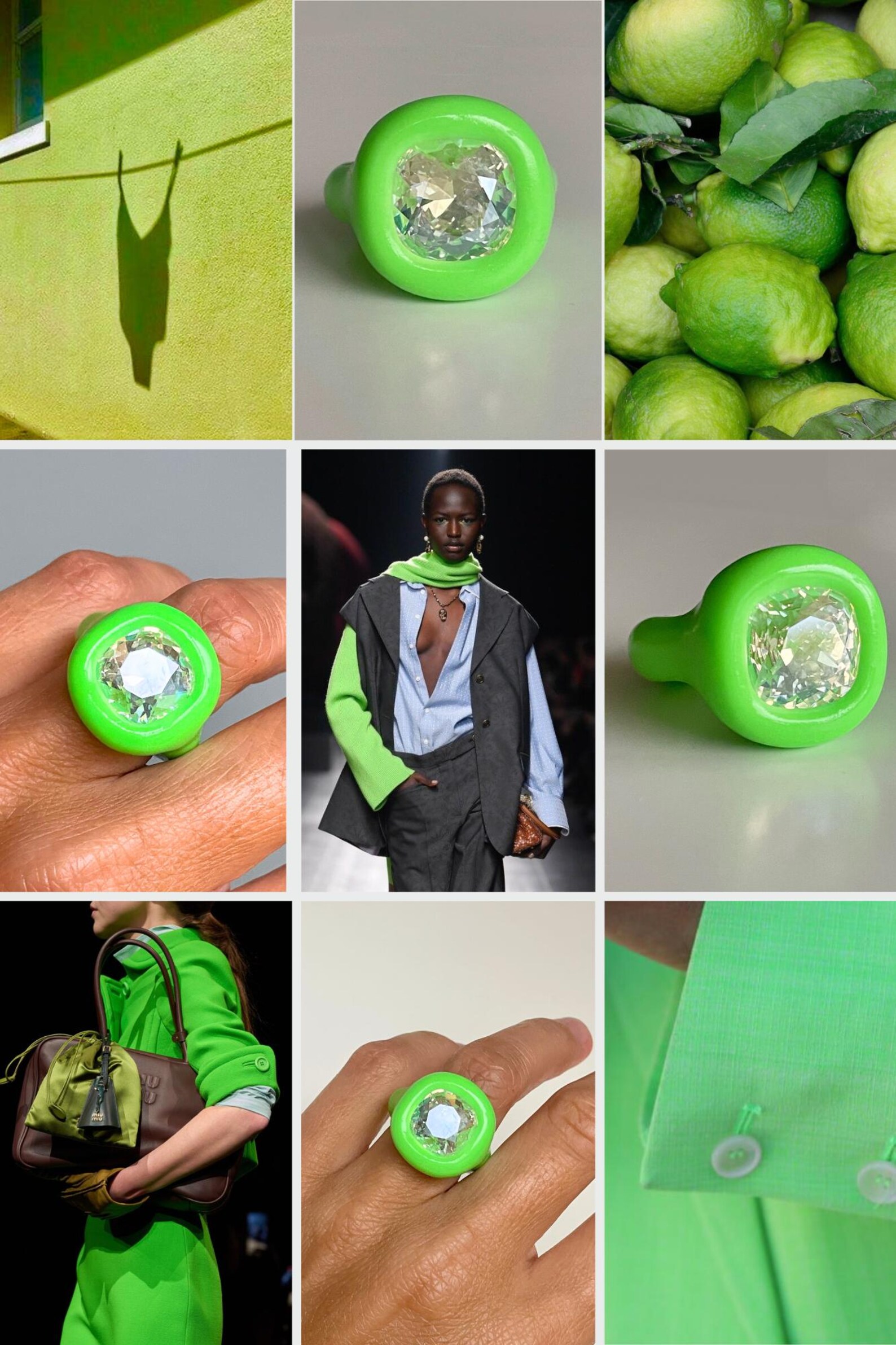 Summer Neon Lime Green Color Polymer Ring With Sparkly Diamond Cushion ...