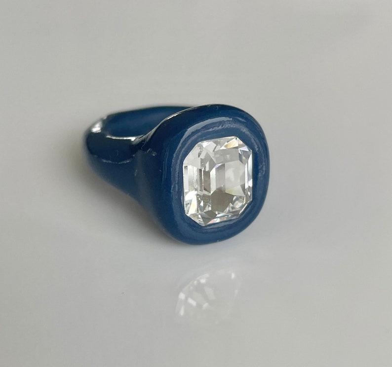 Denim Inspired Dark Indigo Blue Hand Sculpted Artisan Polymer Clay Ring ...