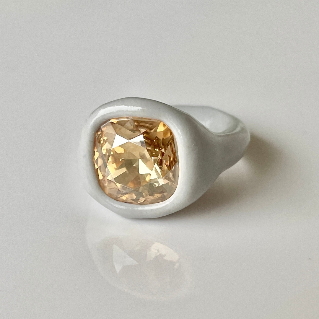 Bold Chunky Cocktail Handcrafted Ring With Glossy Porcelain Look and ...