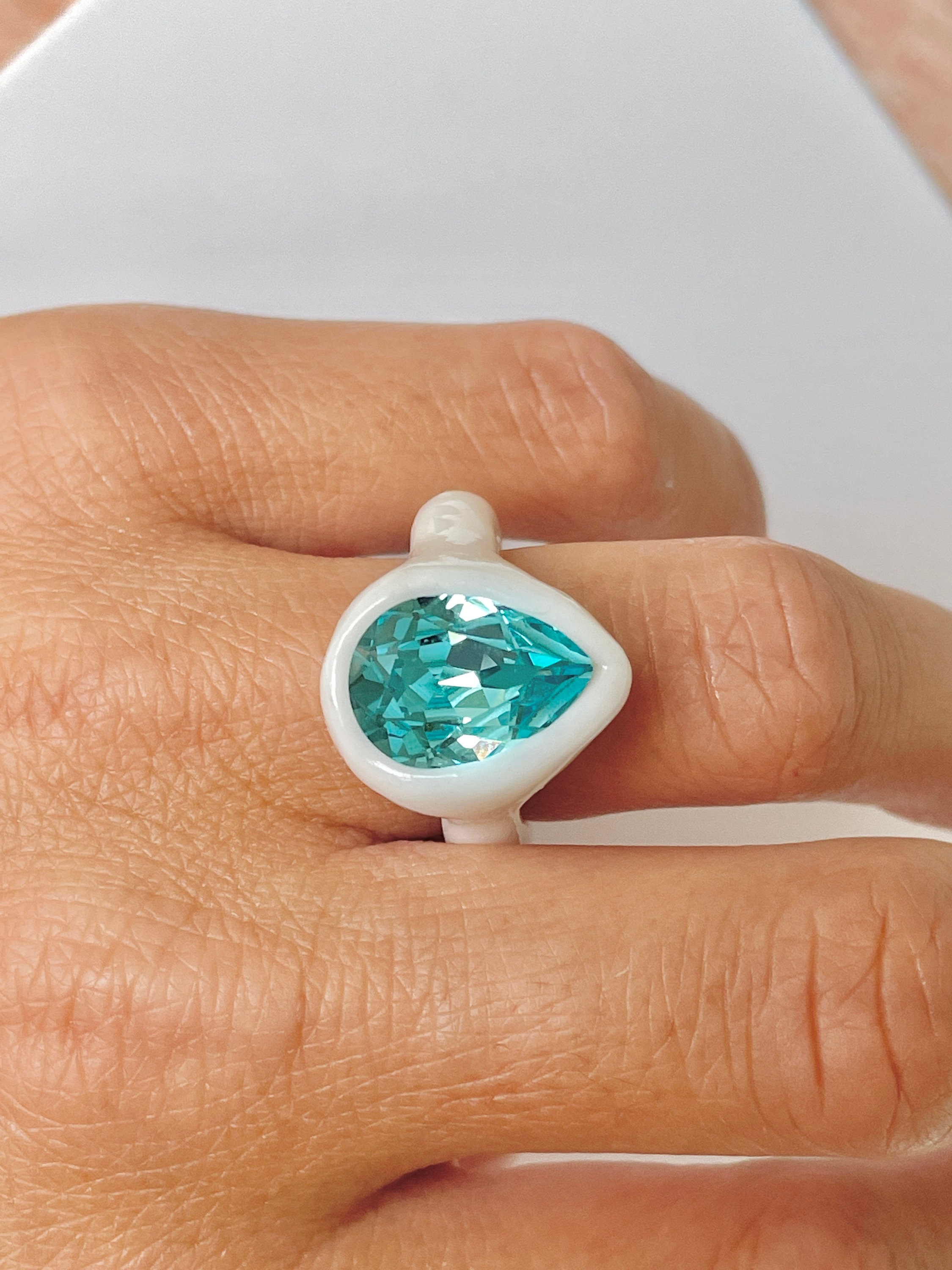 White Gummy Porcelain Glossy Look Handcrafted Bold Chunky Ring With ...