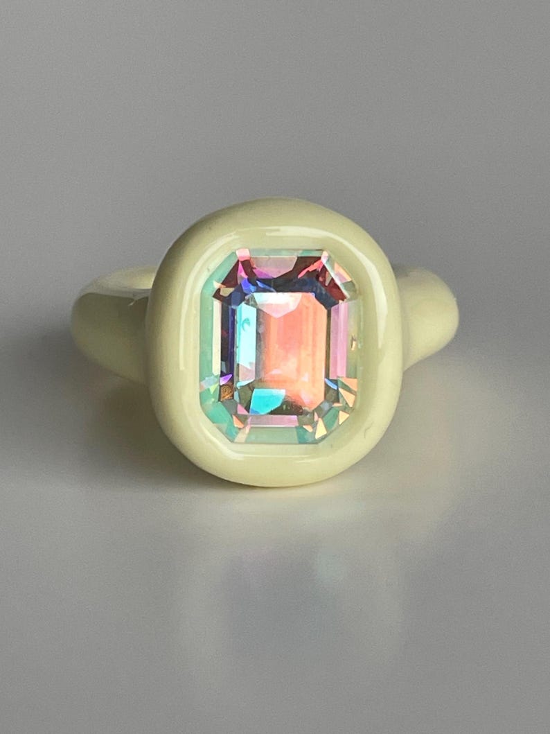 Vanilla Polymer Clay Ring • Opalescent Swarovski Crystal Statement ...
