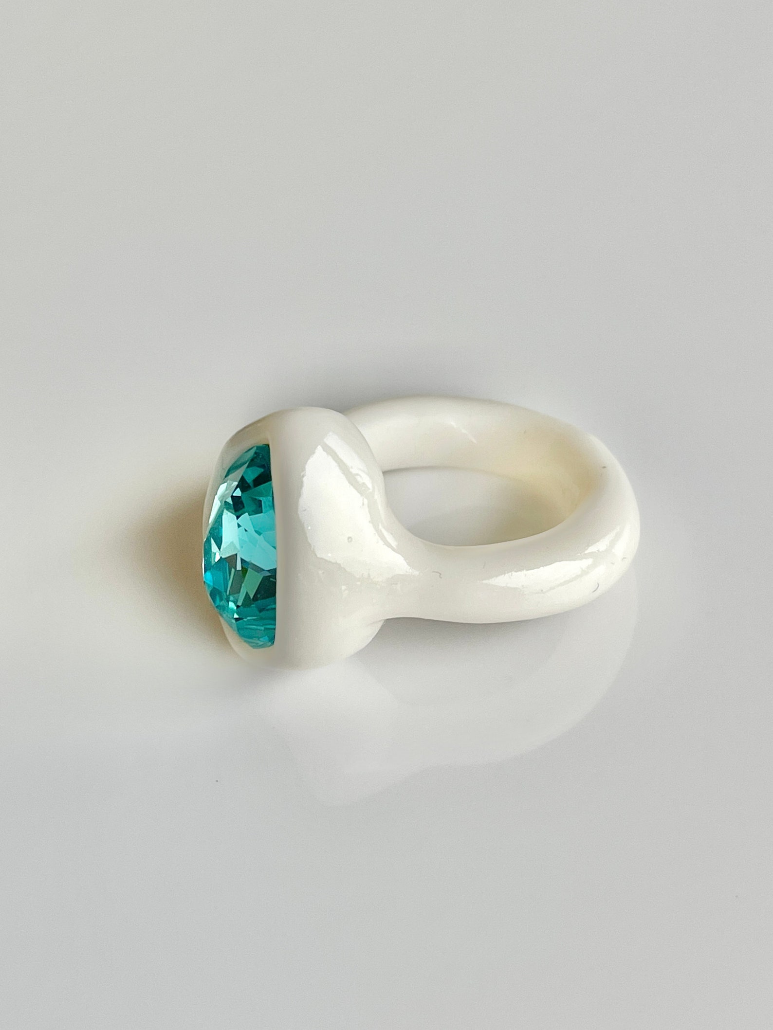 White Gummy Porcelain Glossy Look Handcrafted Bold Chunky Ring With ...