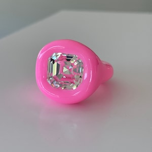 Bubble Gum Neon Pink Jelly Glossy Polymer Ring Limited Edition With ...