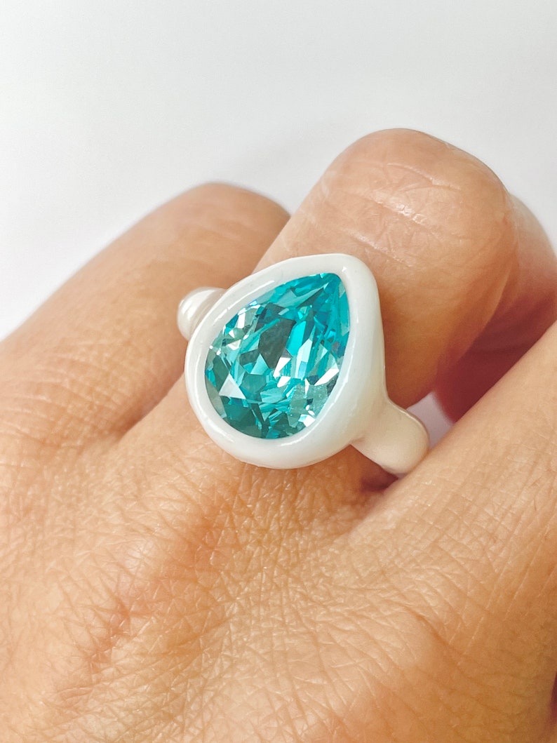 White Gummy Porcelain Glossy Look Handcrafted Bold Chunky Ring With ...
