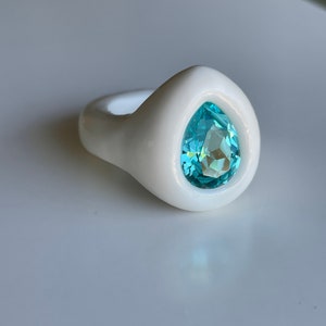 White Gummy Porcelain Glossy Look Handcrafted Bold Chunky Ring With ...