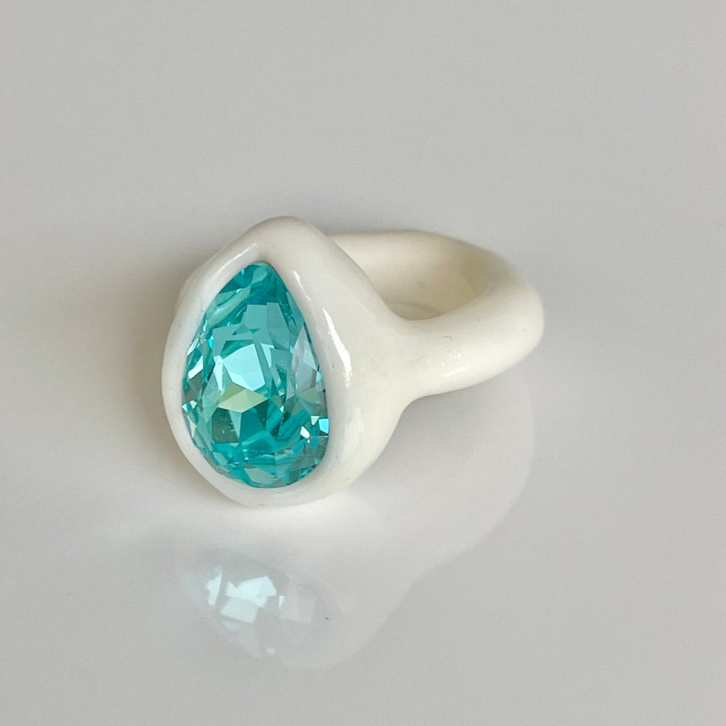 White Gummy Porcelain Glossy Look Handcrafted Bold Chunky Ring With ...