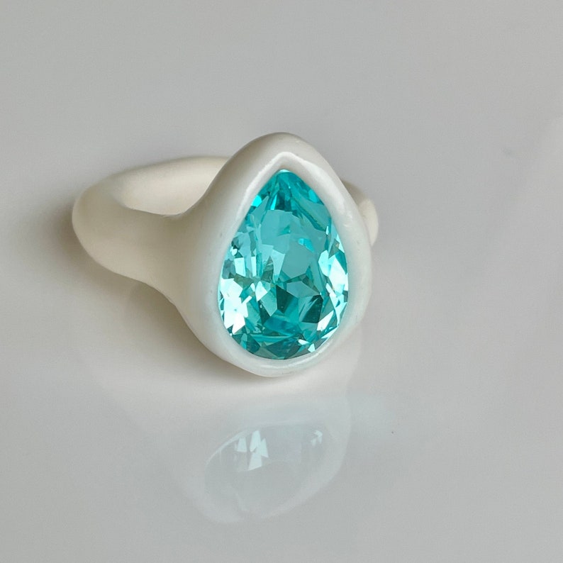 White Gummy Porcelain Glossy Look Handcrafted Bold Chunky Ring With ...