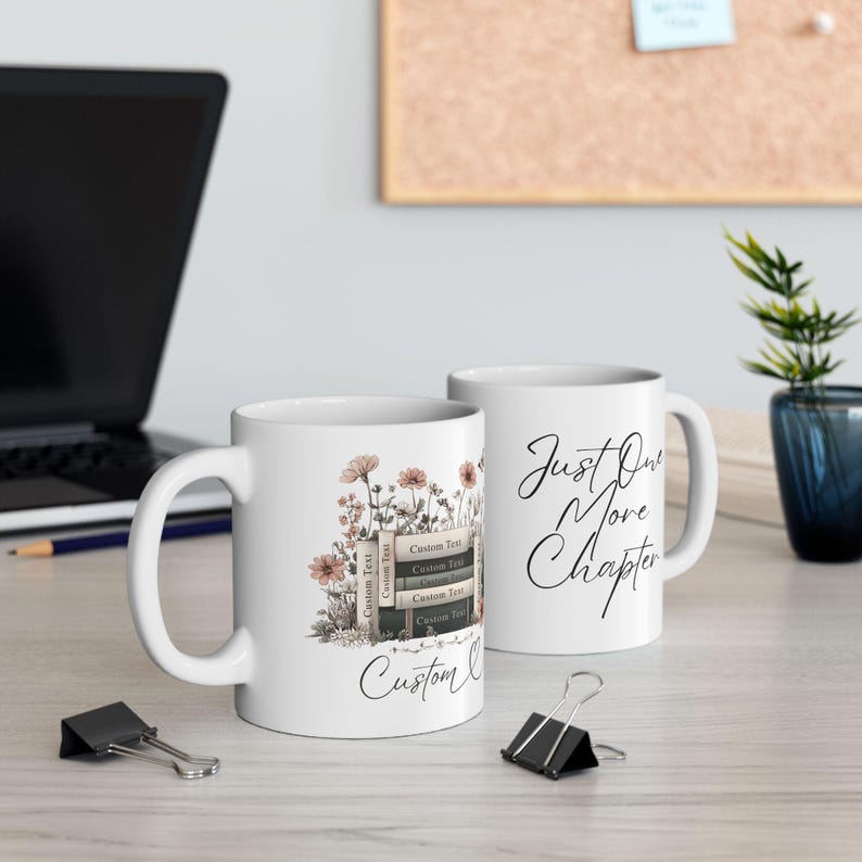 Custom Book Stack Mug – Personalized Reading Mug With Flowers – Just ...