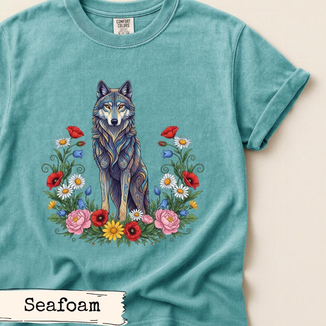 Floral Wolf Design – Majestic Wolf With Wildflower Wreath – Nature ...