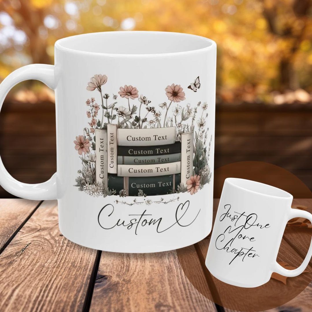 Custom Book Stack Mug – Personalized Reading Mug With Flowers – Just ...