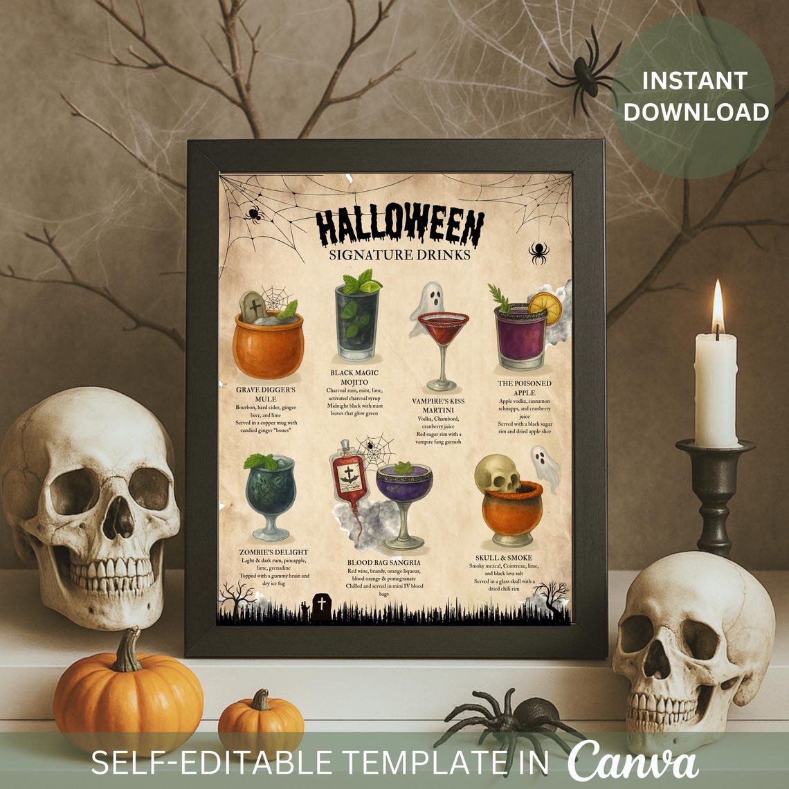 Editable Halloween Bar Menu Sign: Spooky Cocktail Party Decor (digital ...