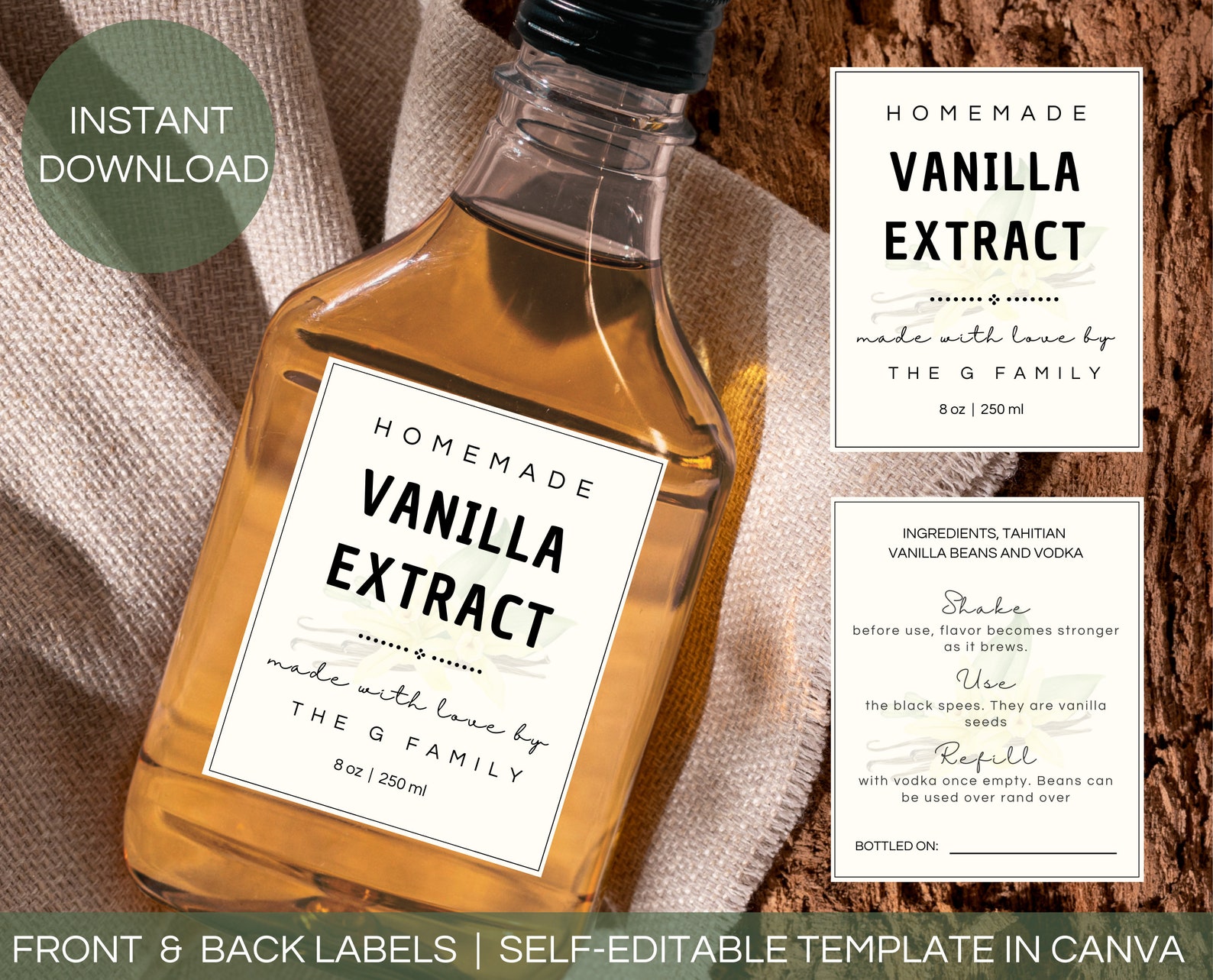 Editable Vanilla Extract Label Template: Printable Gift Label (digital ...