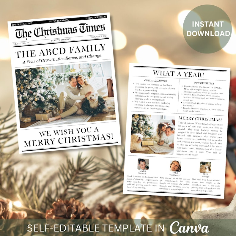Editable DIY Year in Review Holiday Christmas Card Newspaper Template ...