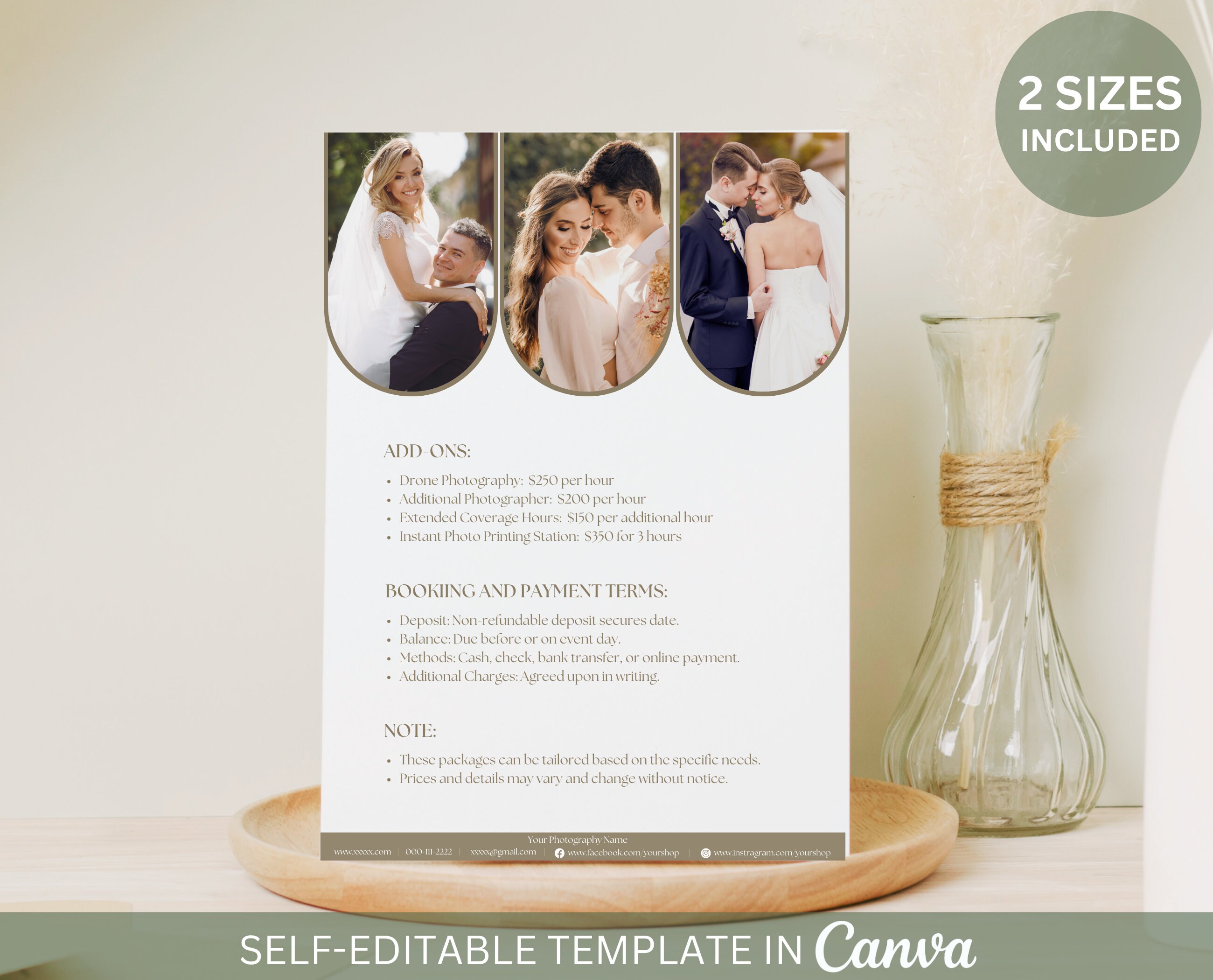 Editable Wedding Photography Pricing Template Photographer Price Guide ...