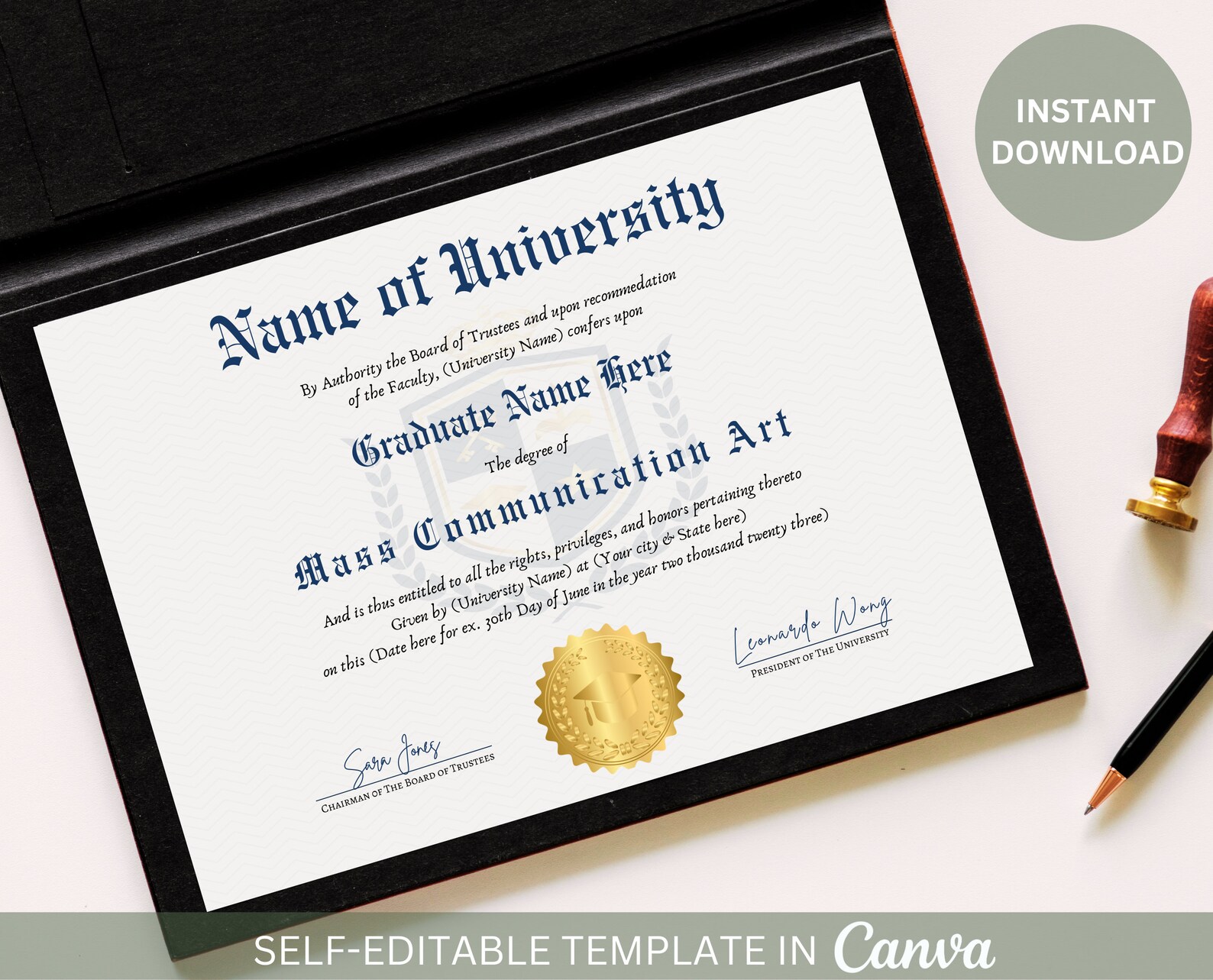 Editable University Diploma Template : Replica of Graduation ...