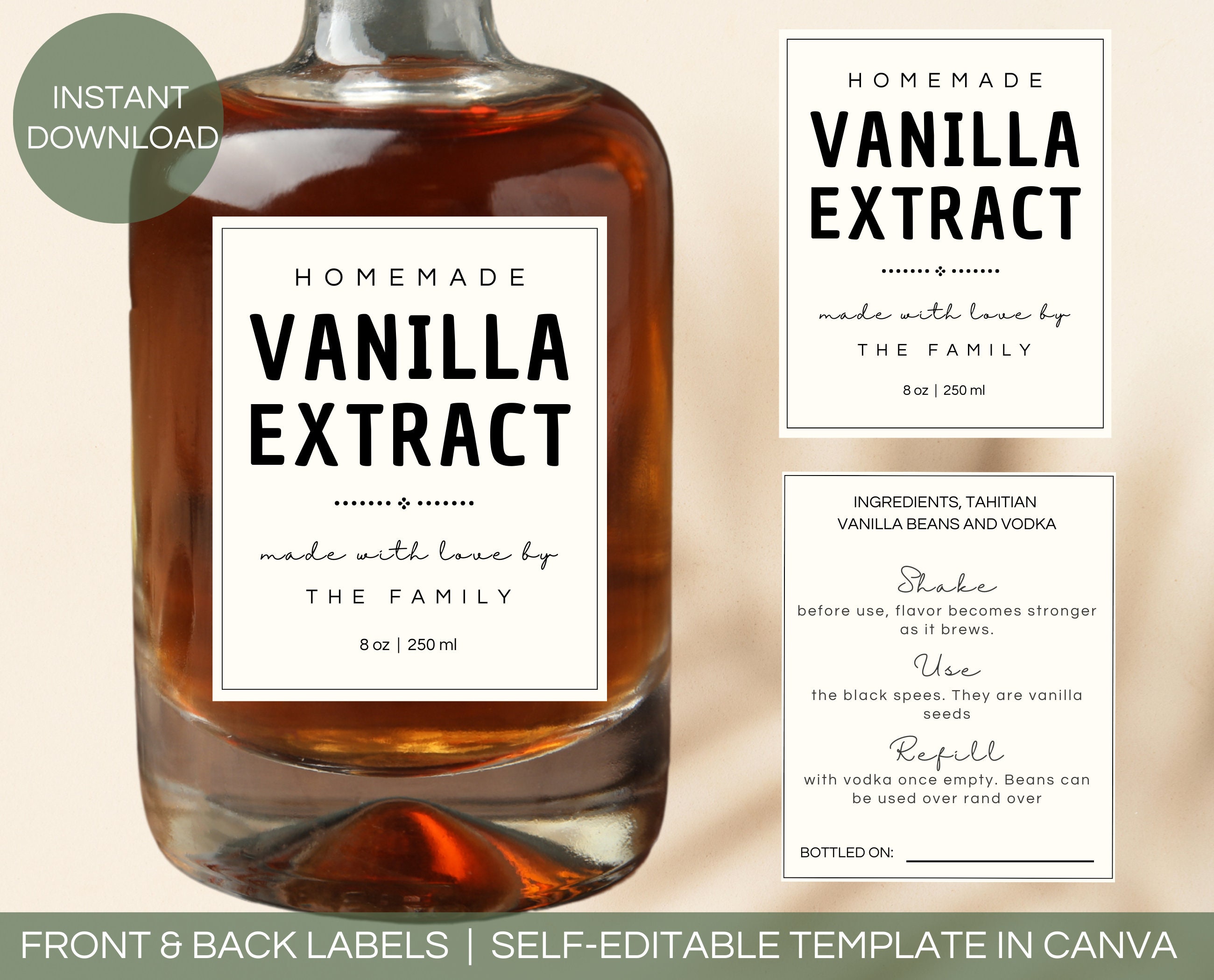 Editable Vanilla Extract Label Template: DIY Gift Label (digital ...