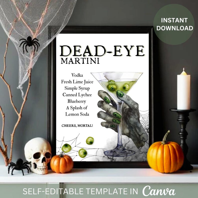 Editable Halloween Bar Menu Sign: Spooky Cocktail Party Decoration ...