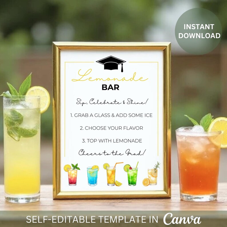 Editable Lemonade Bar Sign BUNDLE : Graduation Party Decor (canva ...