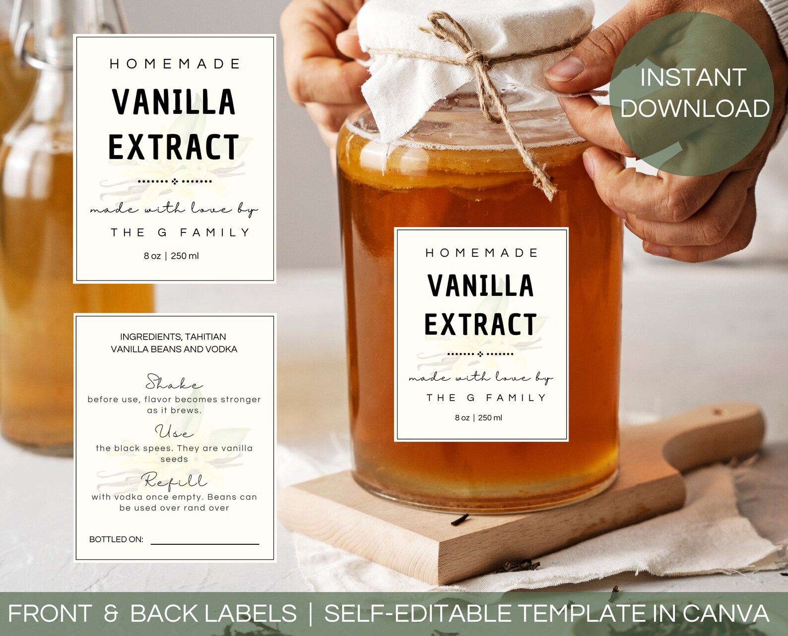 Editable Vanilla Extract Label Template: Printable Gift Label (digital ...
