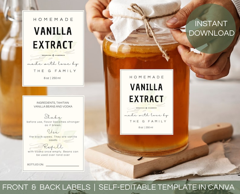 Editable Vanilla Extract Label Template: Printable Gift Label (digital ...
