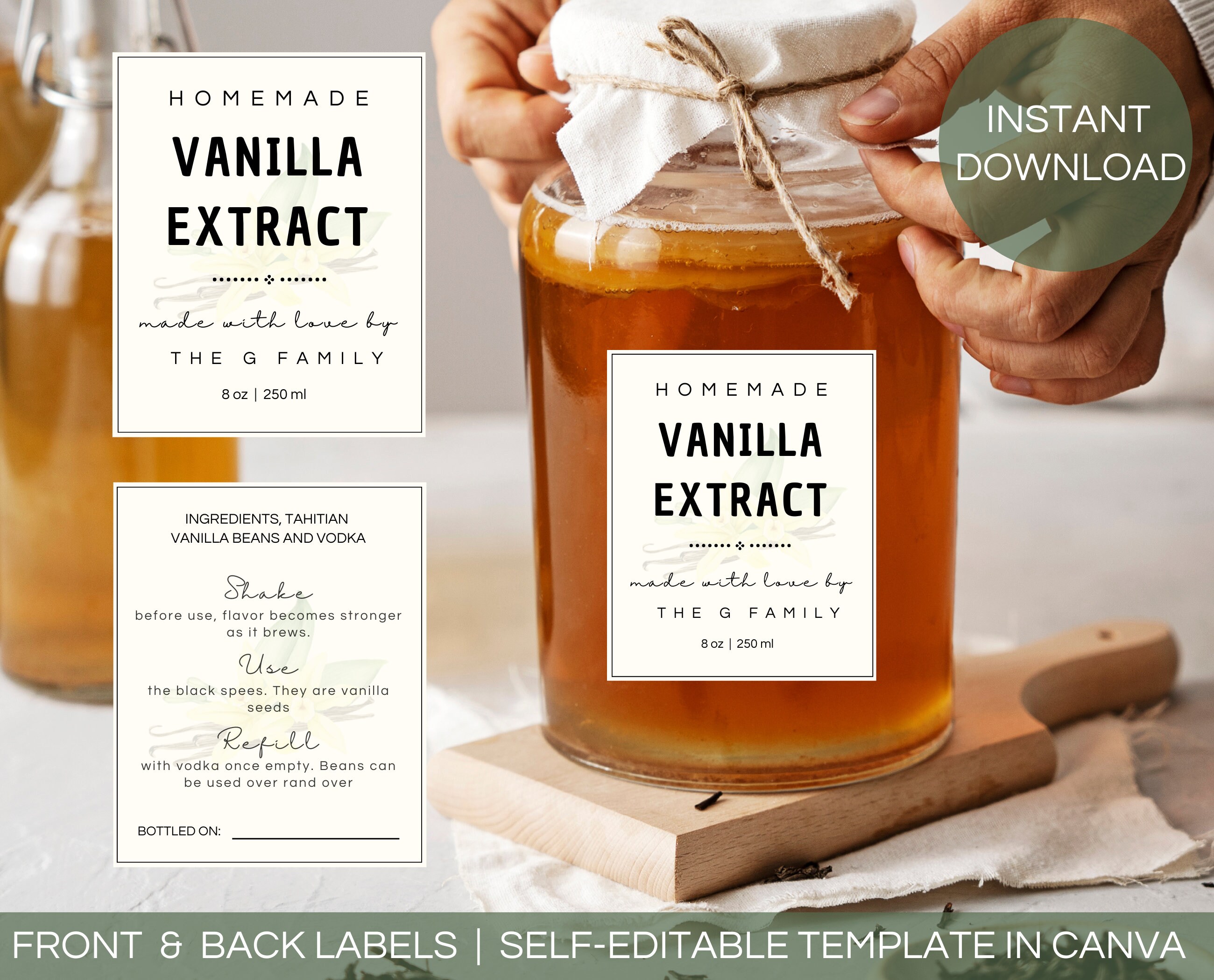 Editable Vanilla Extract Label Template: Printable Gift Label (digital ...