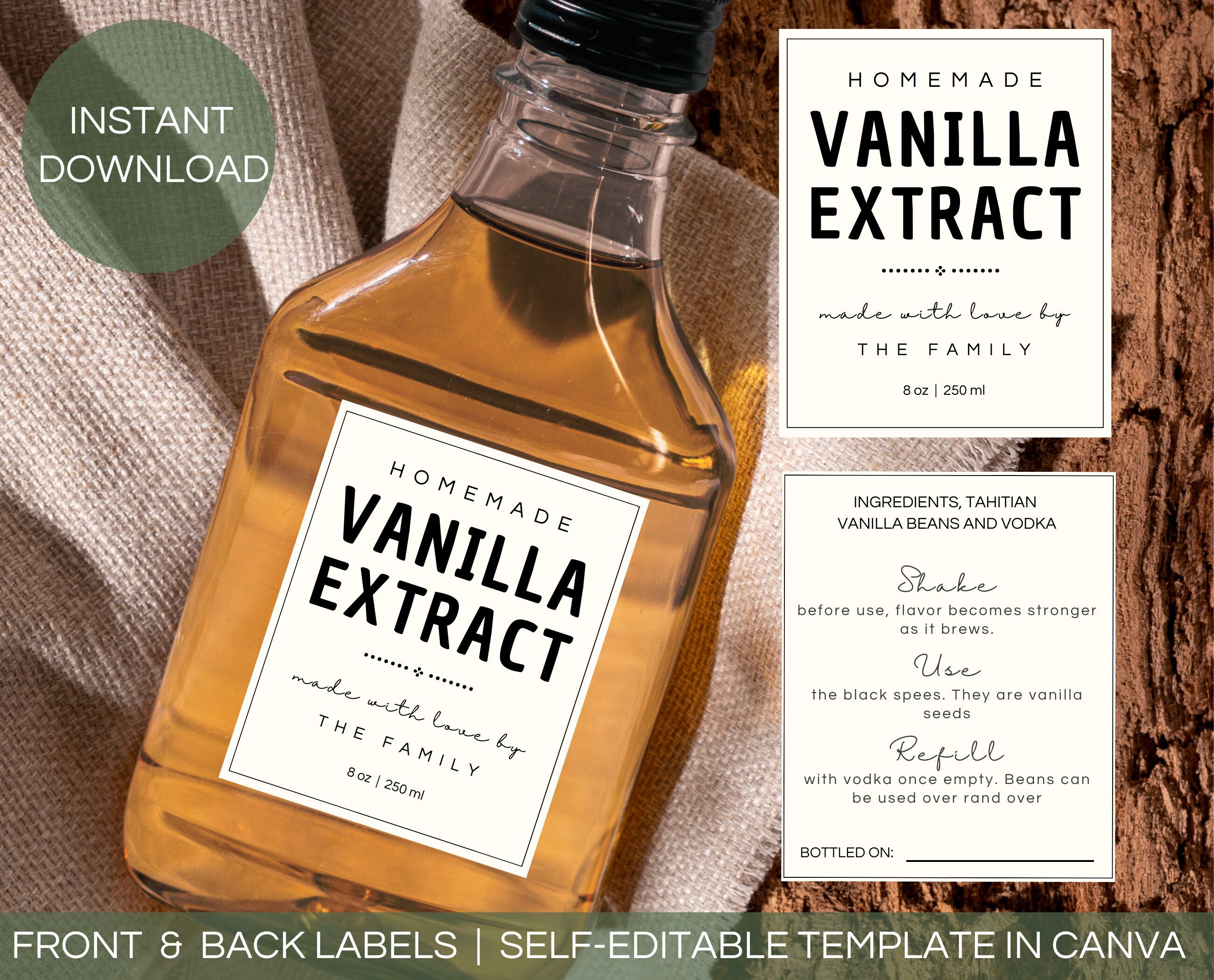 Editable Vanilla Extract Label Template: DIY Gift Label (digital ...