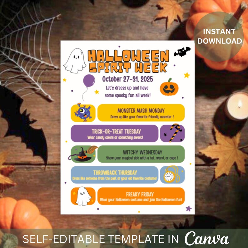 Editable Halloween School Spirit Week Flyer Template (digital Download ...