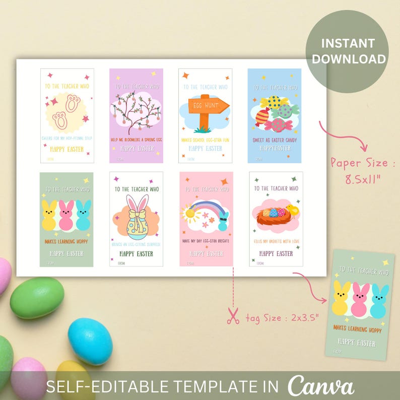 Editable Easter Teacher Gift Tags, Bunny Treat Bag (digital Download ...