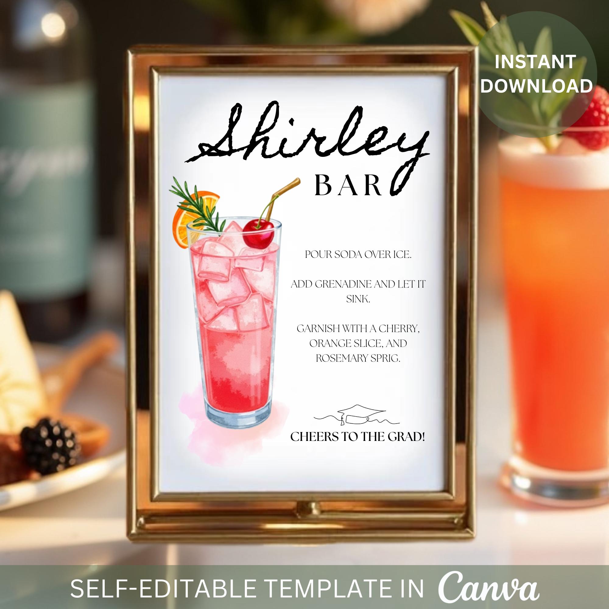 Editable Shirley Temple Bar Sign: Graduation Party Mocktail Decor ...