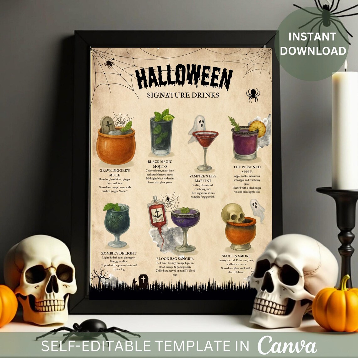 Editable Halloween Bar Menu Sign: Spooky Cocktail Party Decor (digital ...