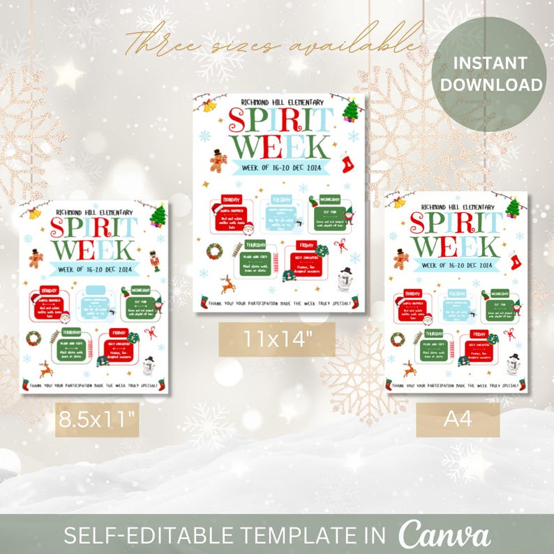 Editable Christmas Spirit Week Itinerary Schedule Flyer for Elementary ...