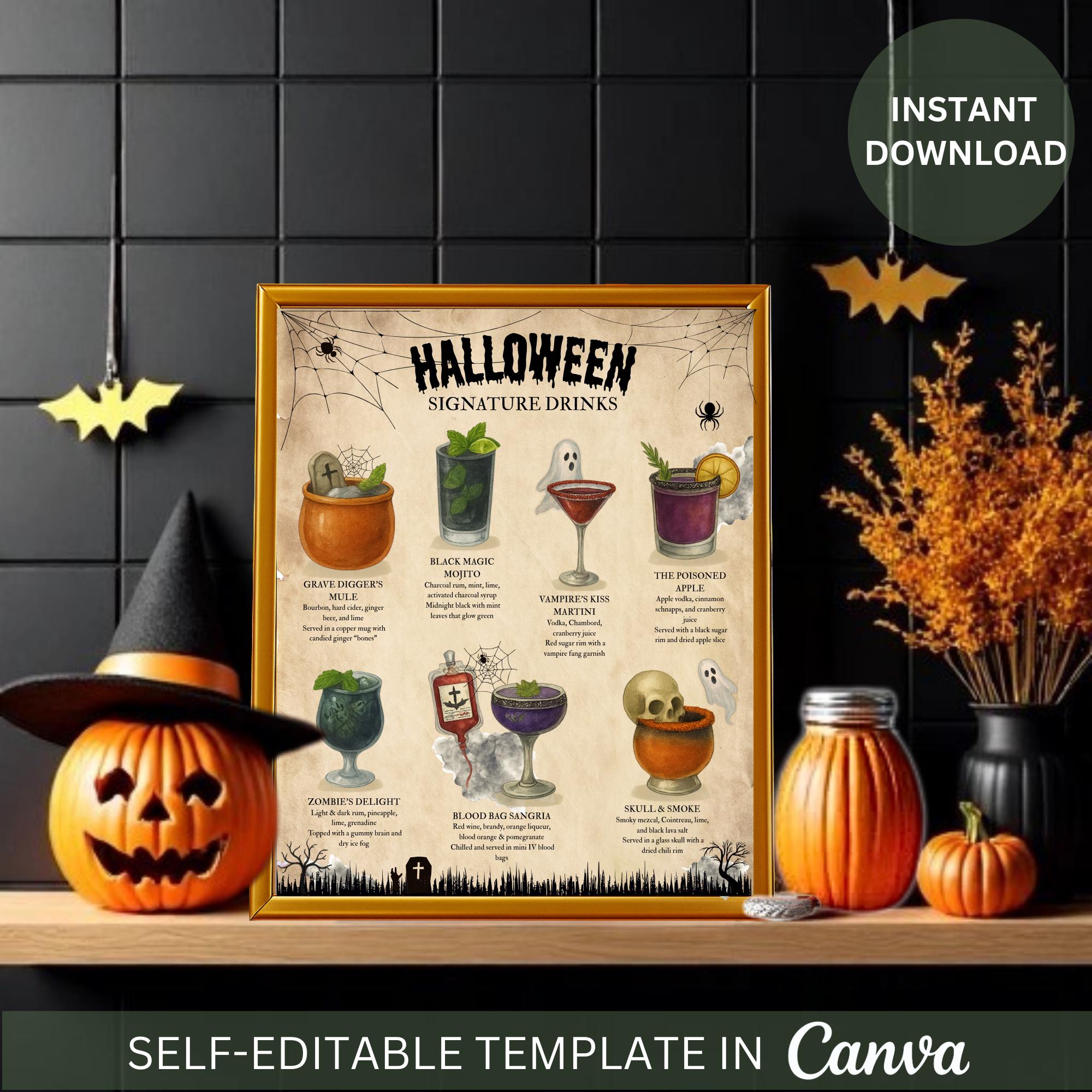 Editable Halloween Bar Menu Sign: Spooky Cocktail Party Decor (digital ...
