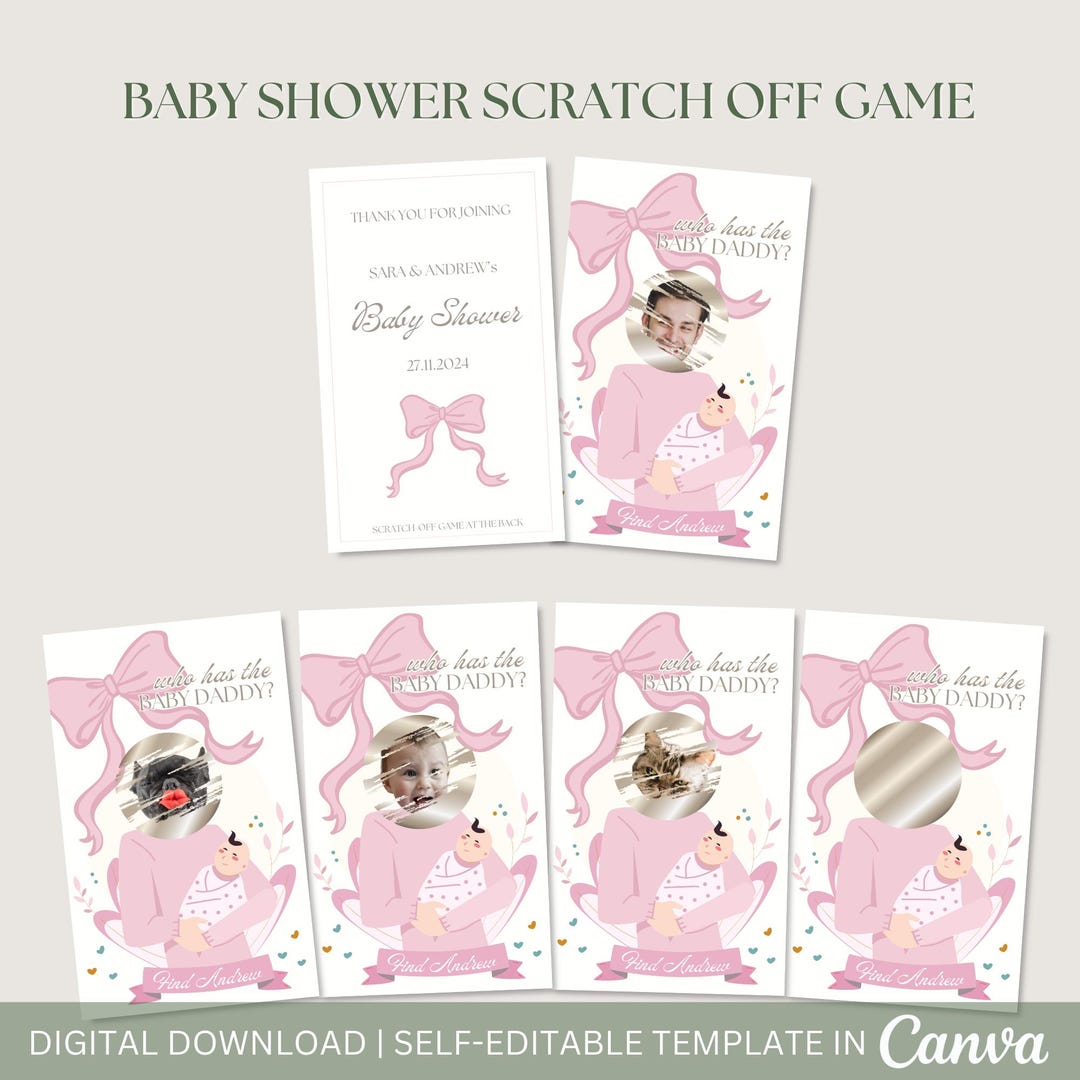 Editable Funny Baby Shower Game Coquette Pink Bow Celebrity Head Who ...