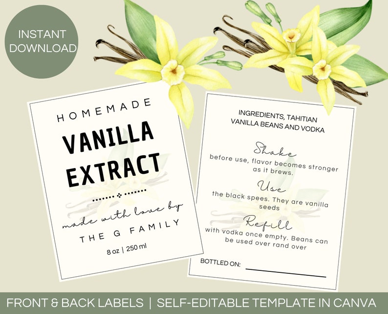 Editable Vanilla Extract Label Template: Printable Gift Label (digital ...