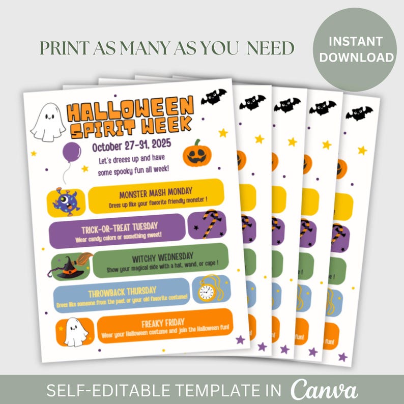 Editable Halloween School Spirit Week Flyer Template (digital Download ...