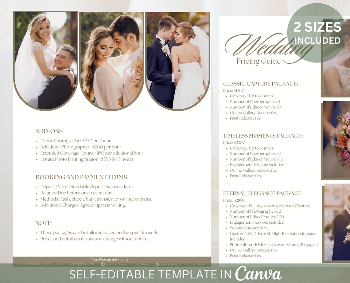 Editable Wedding Photography Pricing Template Photographer Price Guide ...