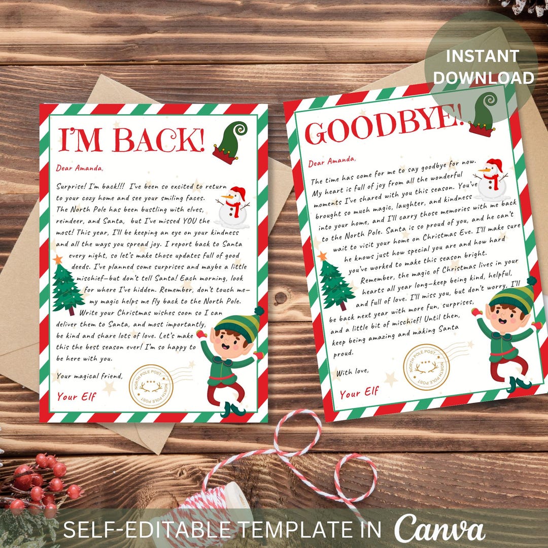 Editable Elf Arrival Letter Goodbye Elf Letter Elf I'm Back Christmas ...
