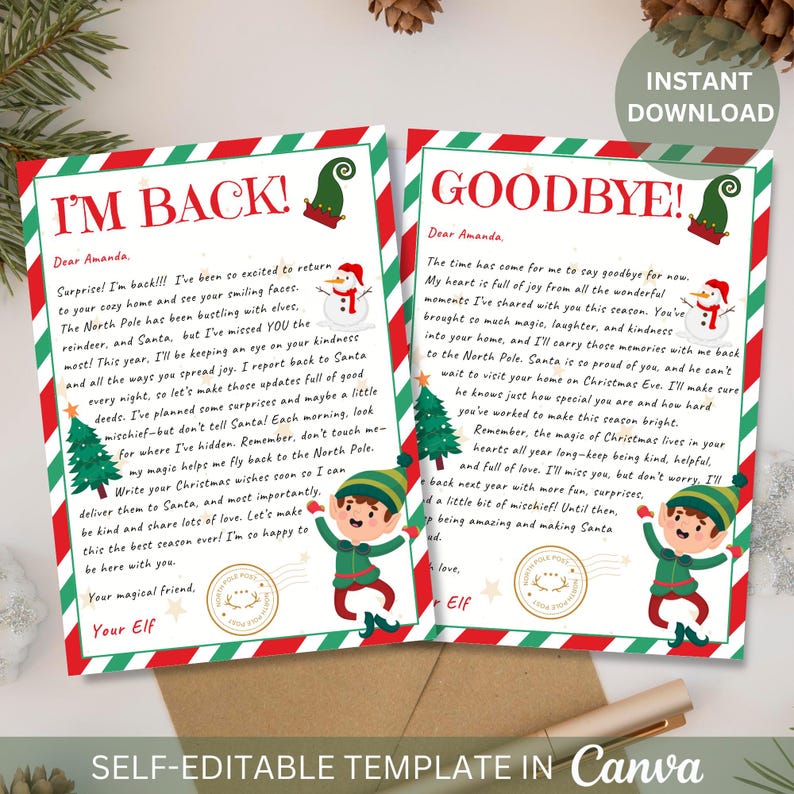 Editable Elf Arrival Letter Goodbye Elf Letter Elf Im Back Christmas ...